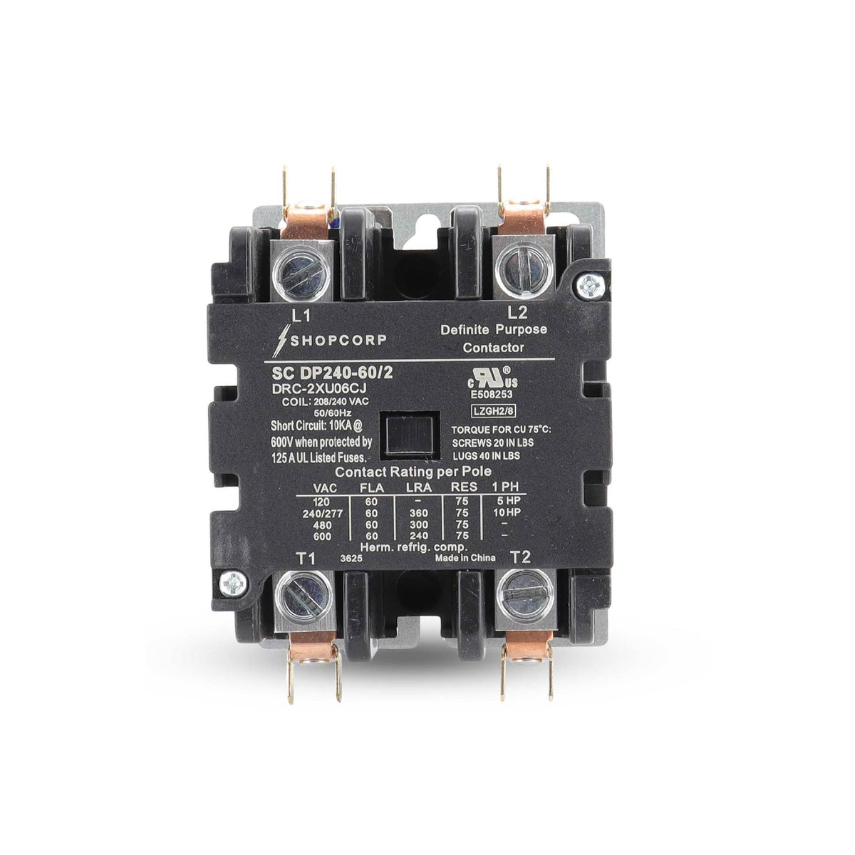 60A 2 Pole Definite Purpose Contactor | UL Listed 240V Coil Shopcorp ...