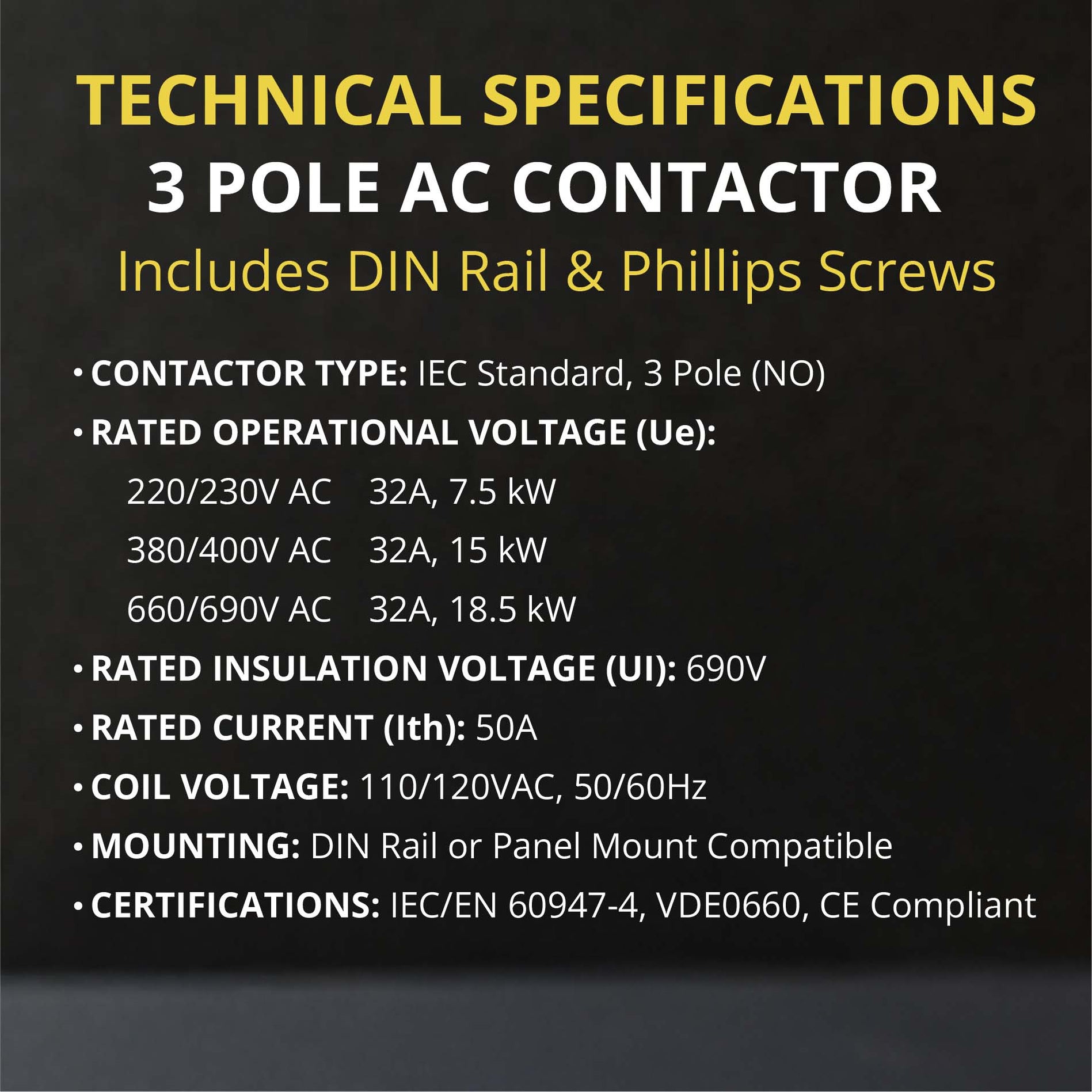 Contactor, 3 Pole Normally Open with Auxiliary Contacts, 110/120V, 30A ...