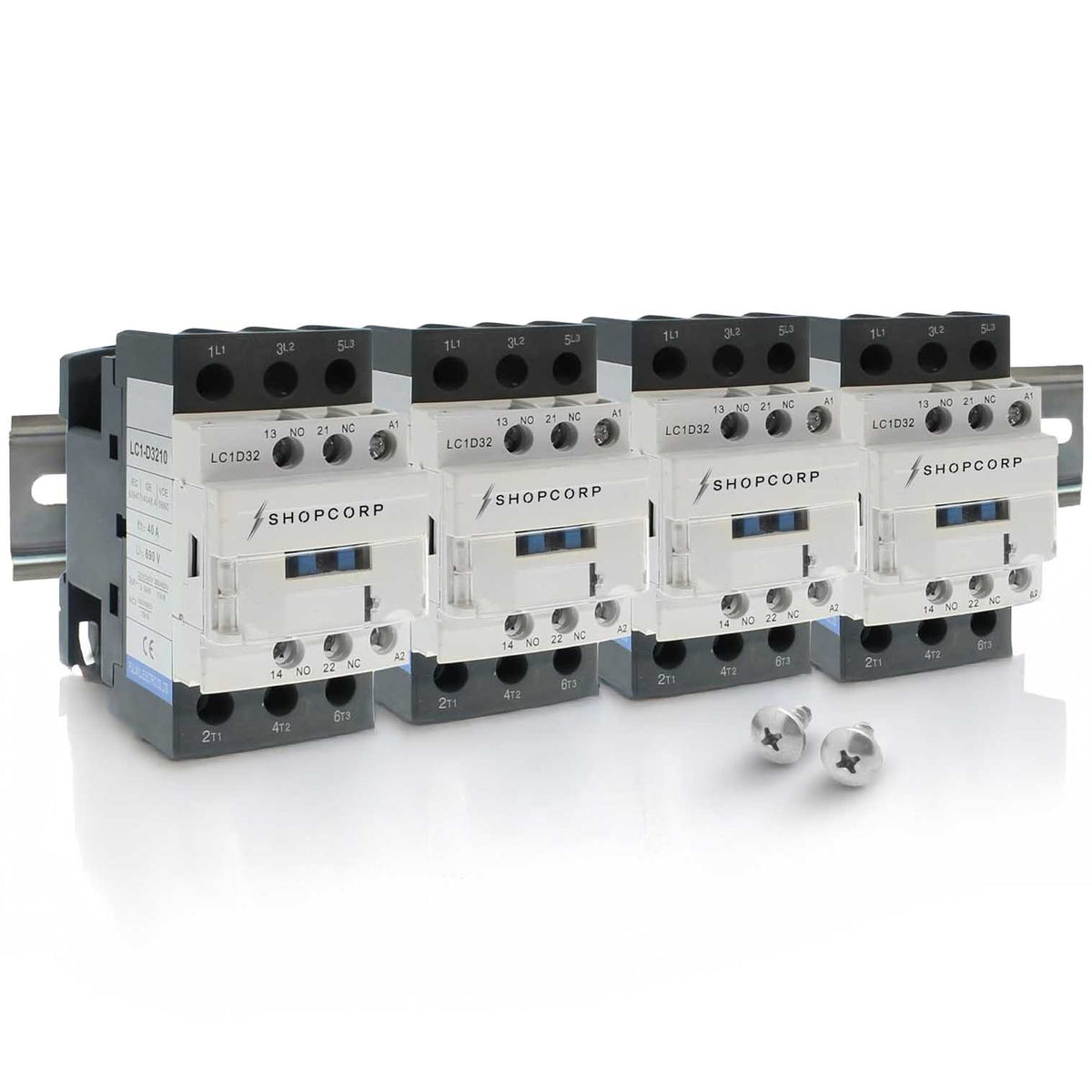 Contactor, 12 Pole Normally Open, 110/120V, 40A + DIN Rail + 2 Screws ...