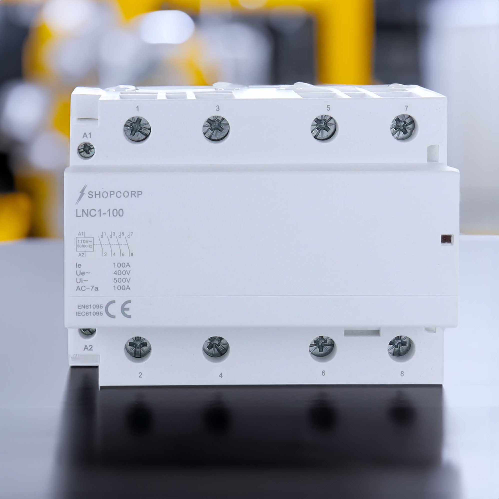 Contactor, 4 Pole Normally Open, 110/120V, 100A + Aluminum DIN Rail + 2 ...