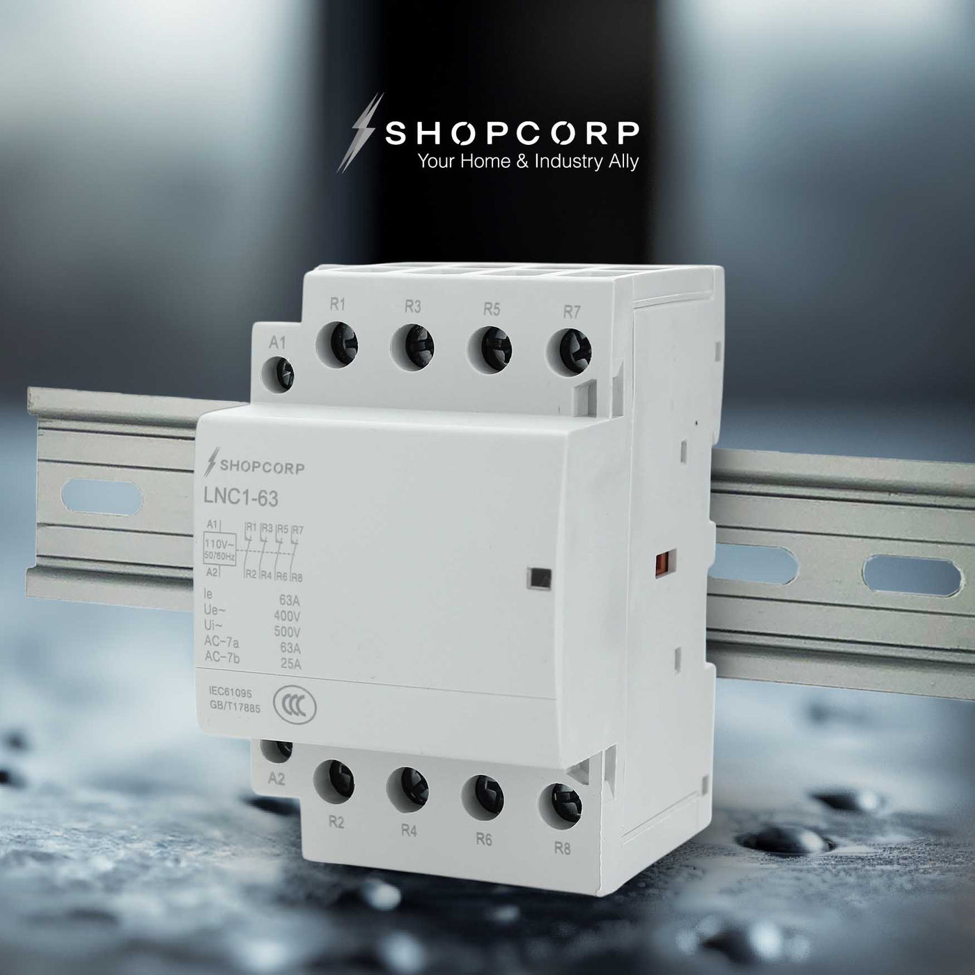 Contactor, 4 Pole Normally Closed, General Purpose, 110/120V, 40A + DIN ...