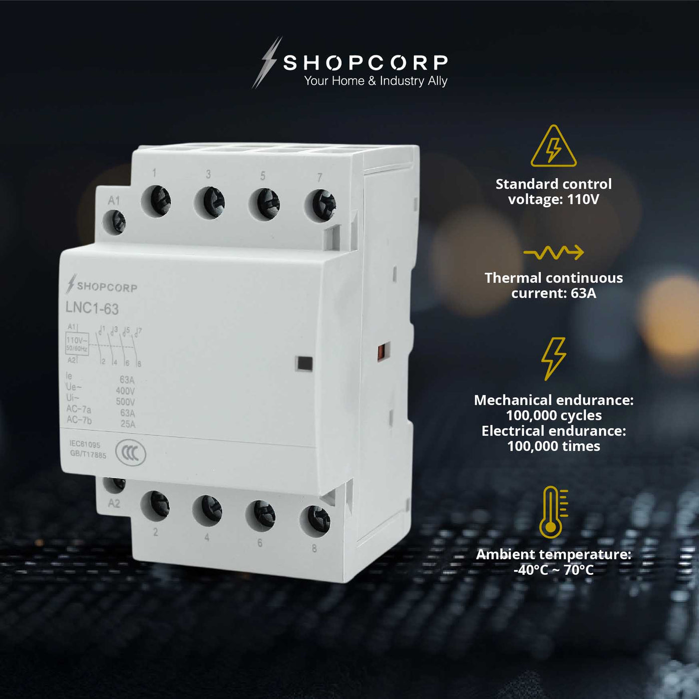 Contactor, 4 Pole Normally Open, General Purpose, 110/120V, 63A ...