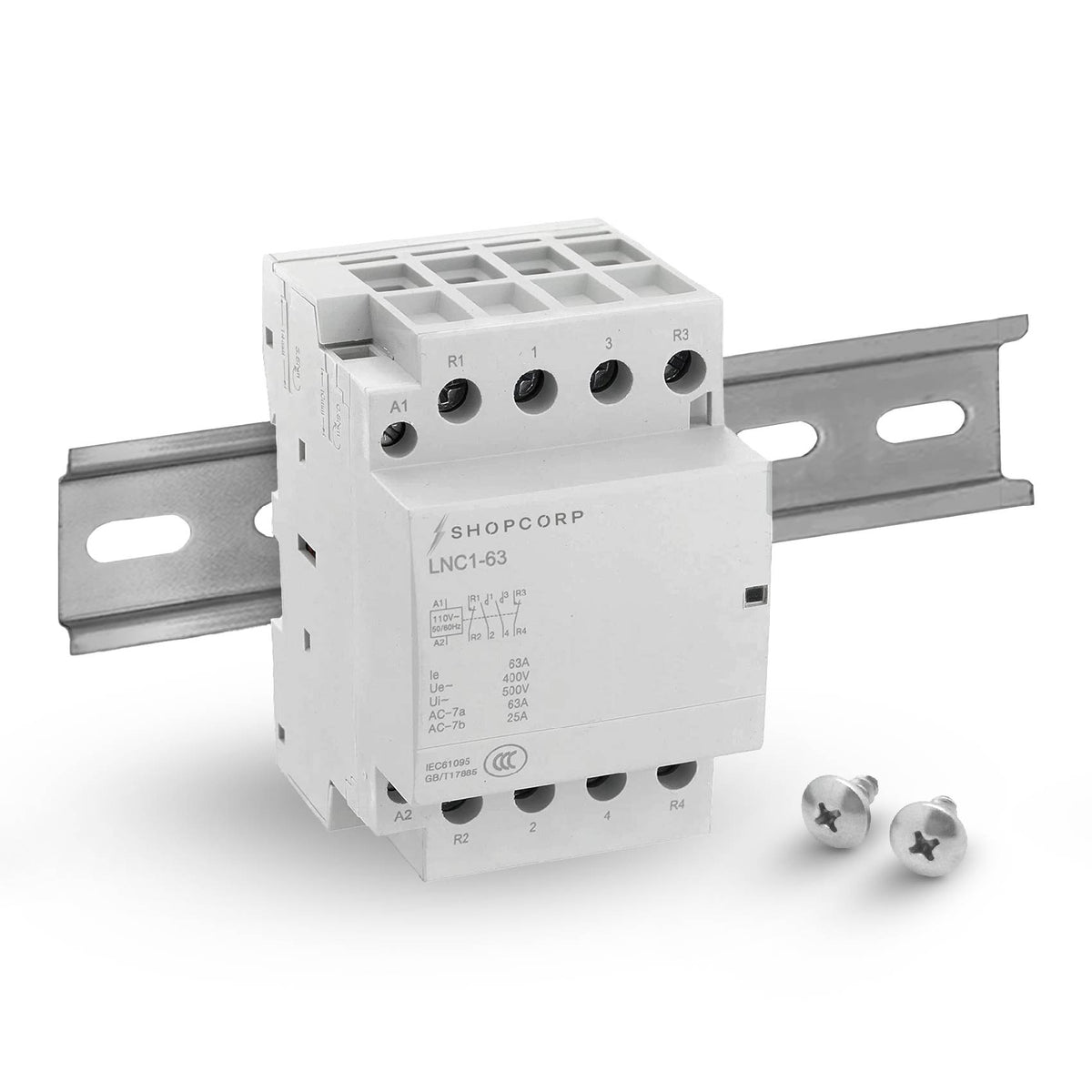 Contactor, 4 Pole 2NO 2NC, General Purpose, 110/120V, 40A + DIN Rail ...
